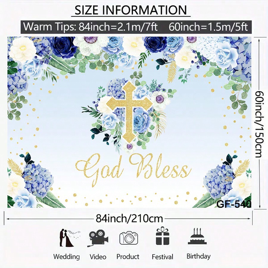 God Bless Backdrops First Holy Baptism Christening Party Banner Decor ...