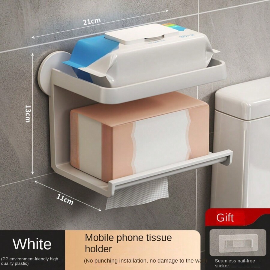 1pc Bathroom Tissue Box Holder, Wall-Mounted Plastic Storage Rack, Toilet Paper Organizer For ...