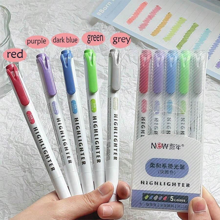 5-Pack Double Headed Fluorescent Pens, Marking Key Points, Non Halo ...