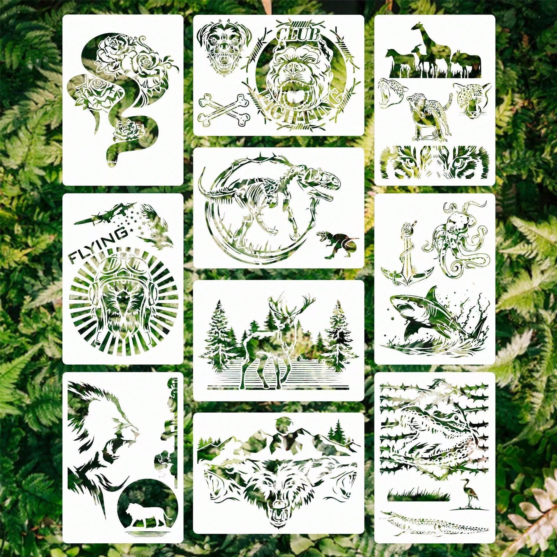 10pcs Creative Animal Series Drawing Templates, Hollow Out Colored ...