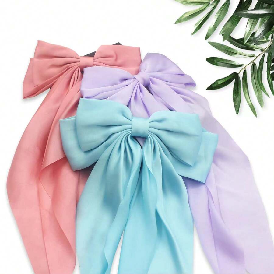 3PCS Big Silky Satin Hair Bows For Women Girls Large Hair Barrettes ...