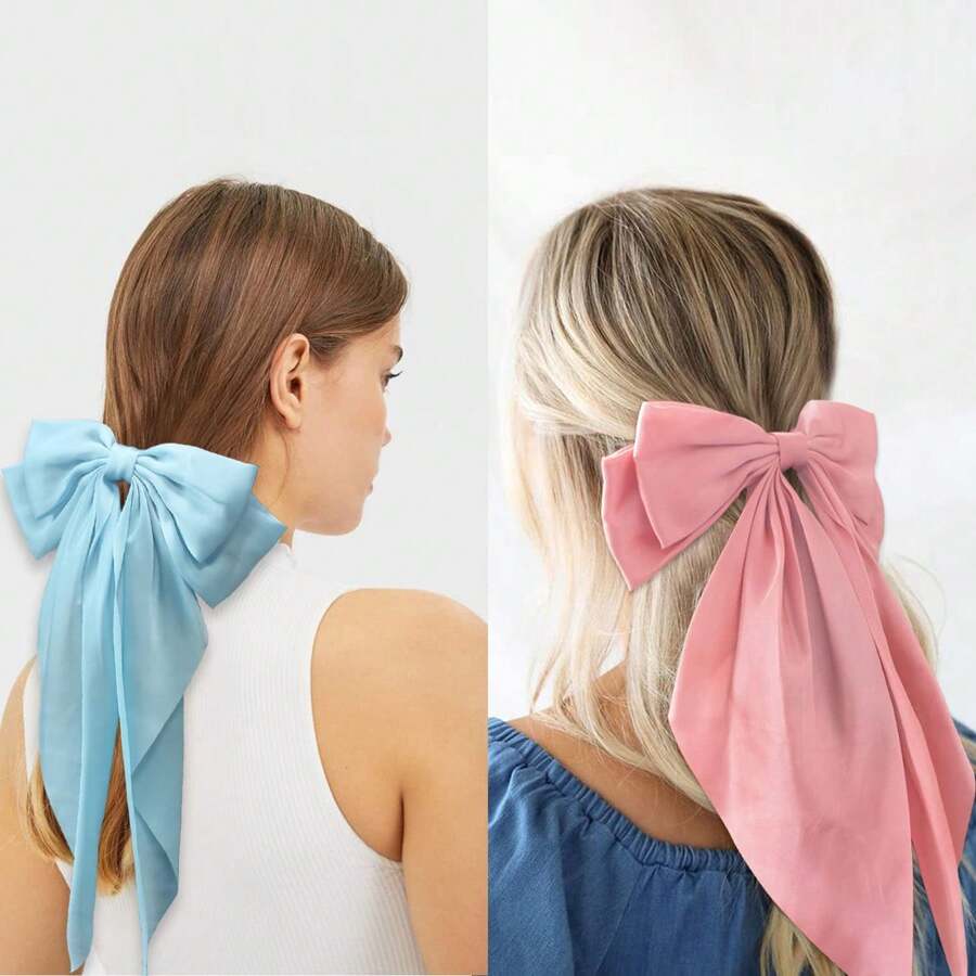 3PCS Big Silky Satin Hair Bows For Women Girls Large Hair Barrettes ...