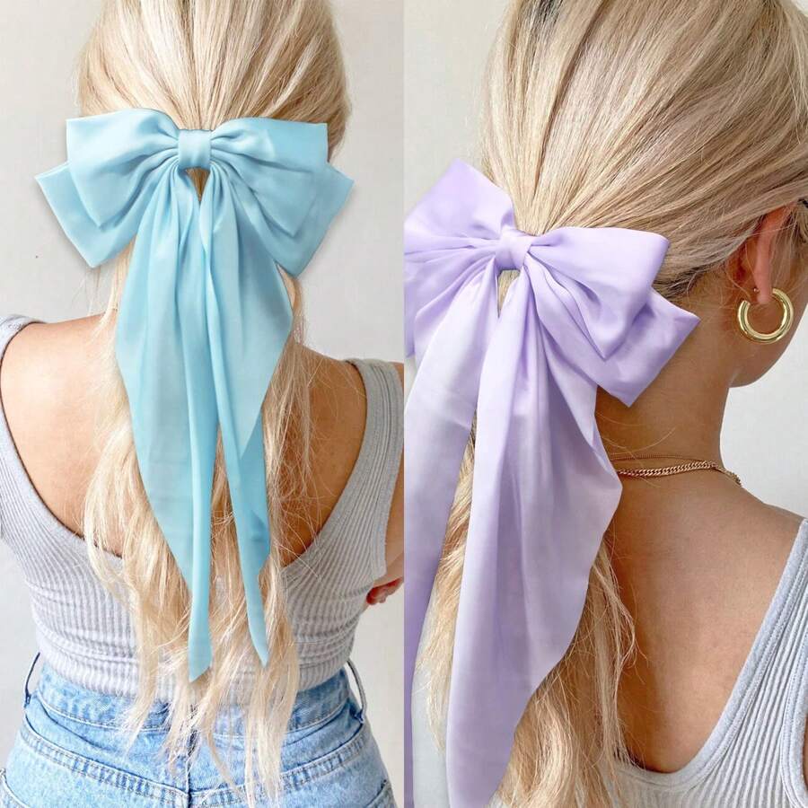 3PCS Big Silky Satin Hair Bows For Women Girls Large Hair Barrettes ...