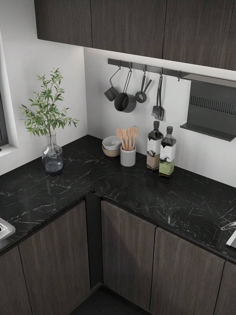 1 Roll Pvc Black Marble Printed Sticker, Used To Protect Kitchen ...
