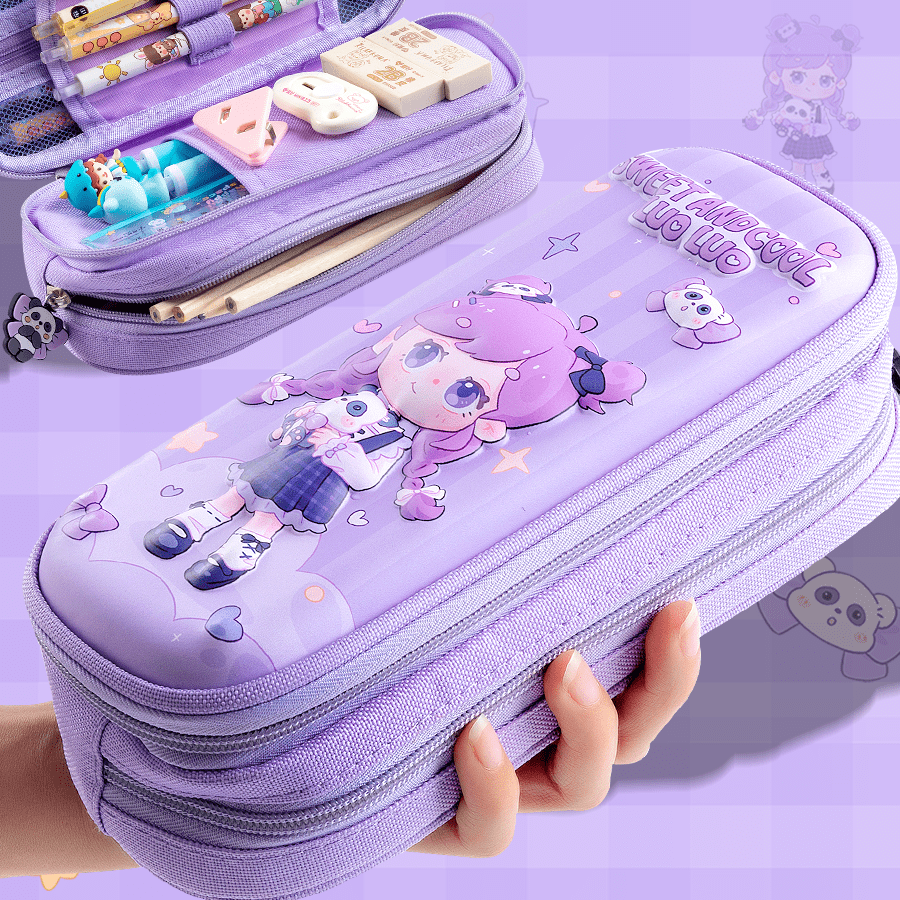 1pc 3d Cartoon Little Girl Purple Pencil Case | SHEIN USA