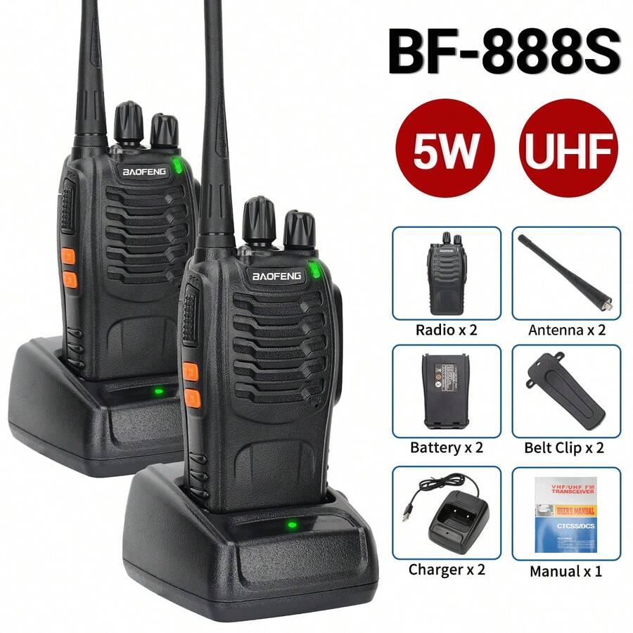 2pcs Baofeng BF-888S Long Range Walkie Talkie UHF 400-470MHz USB Plug ...