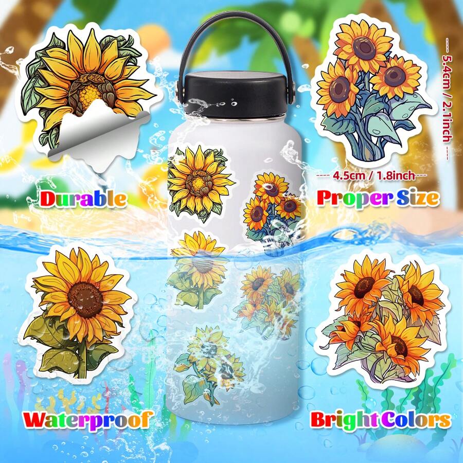 100pcs Sunflower Stickers, Sunflower Van Gogh Starry Night Aesthetics ...
