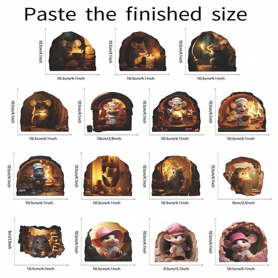 Cartoon Wall Stickers, Adorable Mice Hole Pattern Decals, Removable ...