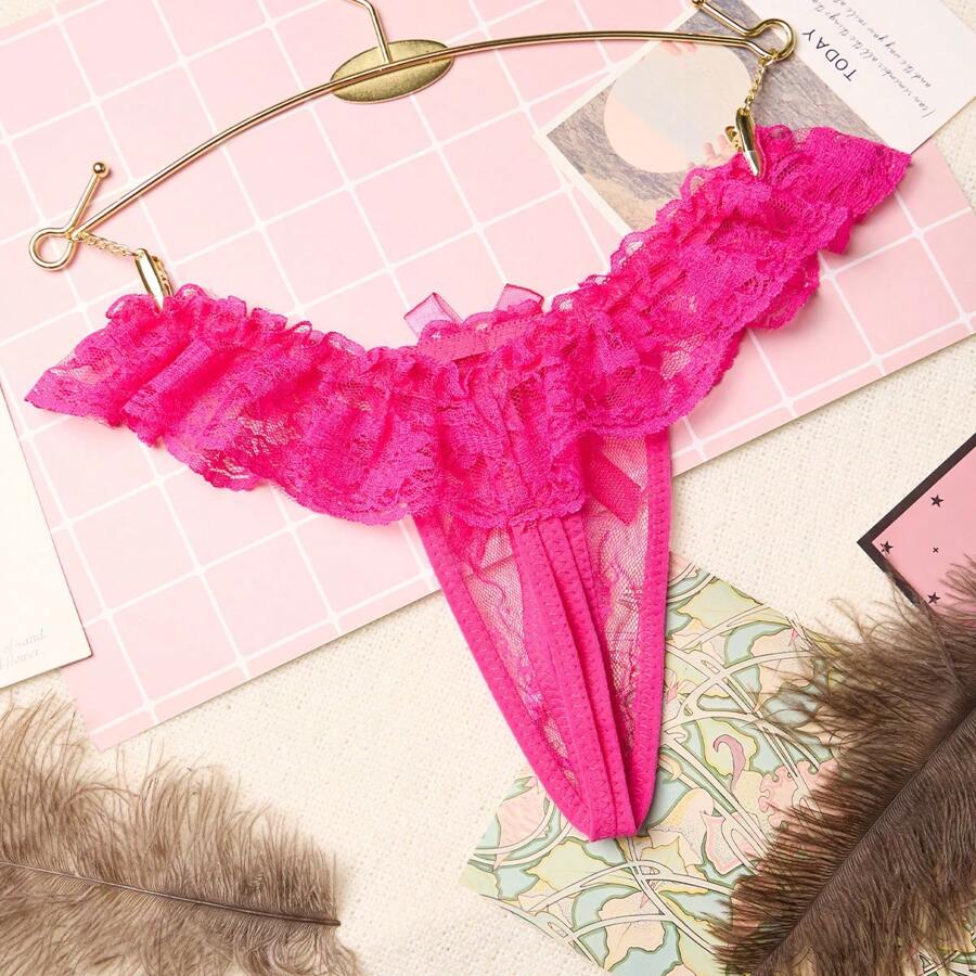 1pc Ladies Massage Faux Pearl Erotic Lace Sexy Open Crotch Thongs | SHEIN USA