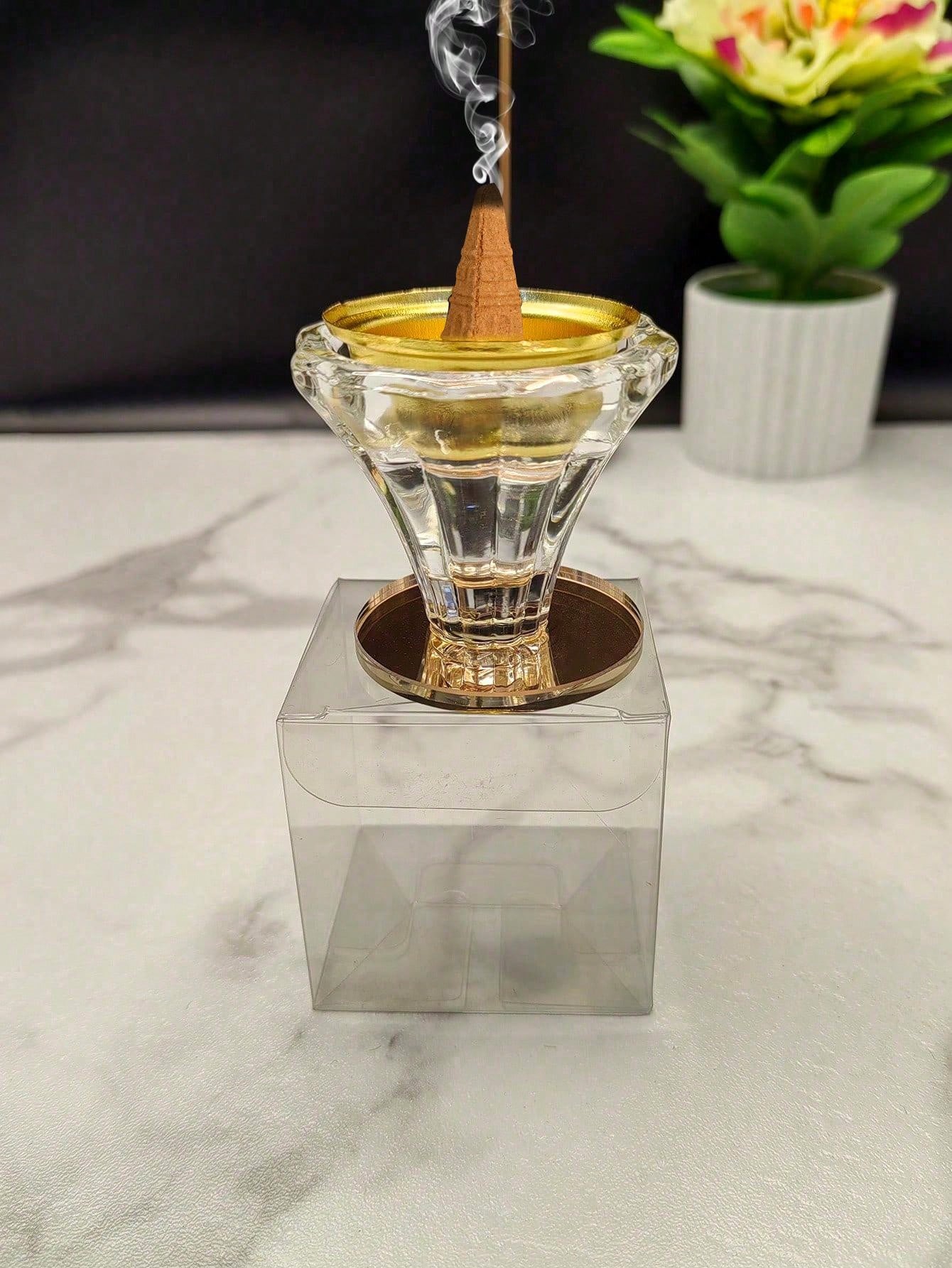 One Handmade Crystal Glass Incense Burner, Transparent Cone Shaped, For ...
