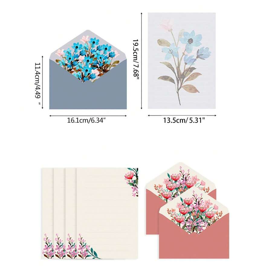 Vintage Floral Stationery Set With 4 Sheets Of Writing Paper, 2 ...