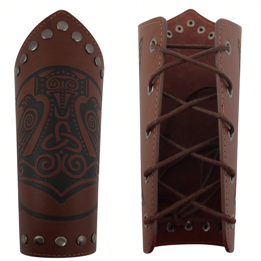 2PCS Medieval Knights Viking Retro Pattern Rivet Wrist Guards Retro PU ...