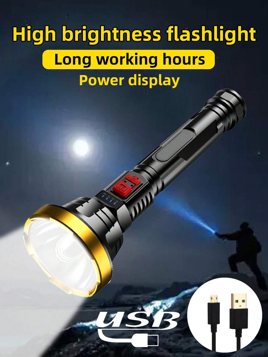 Strong Light Flashlight USB Rechargeable LED Ultra Bright Long-Range ...