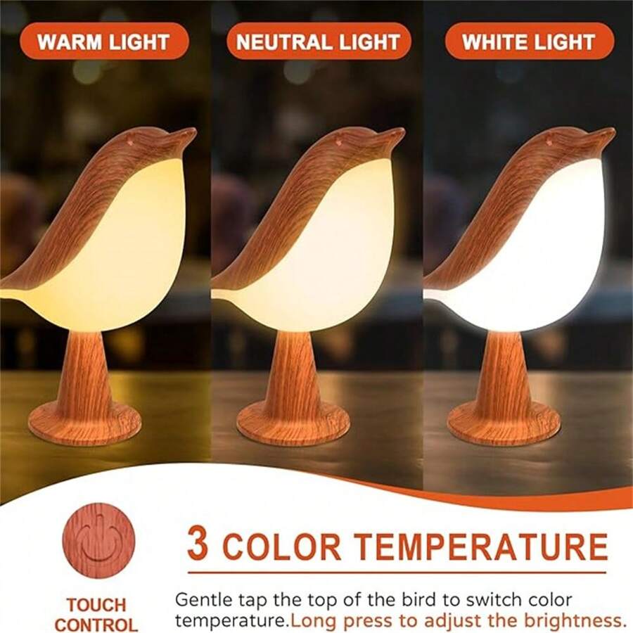 1pc Cute Bird Shaped Led Table Lamp, 3 Adjustable Brightness Levels ...