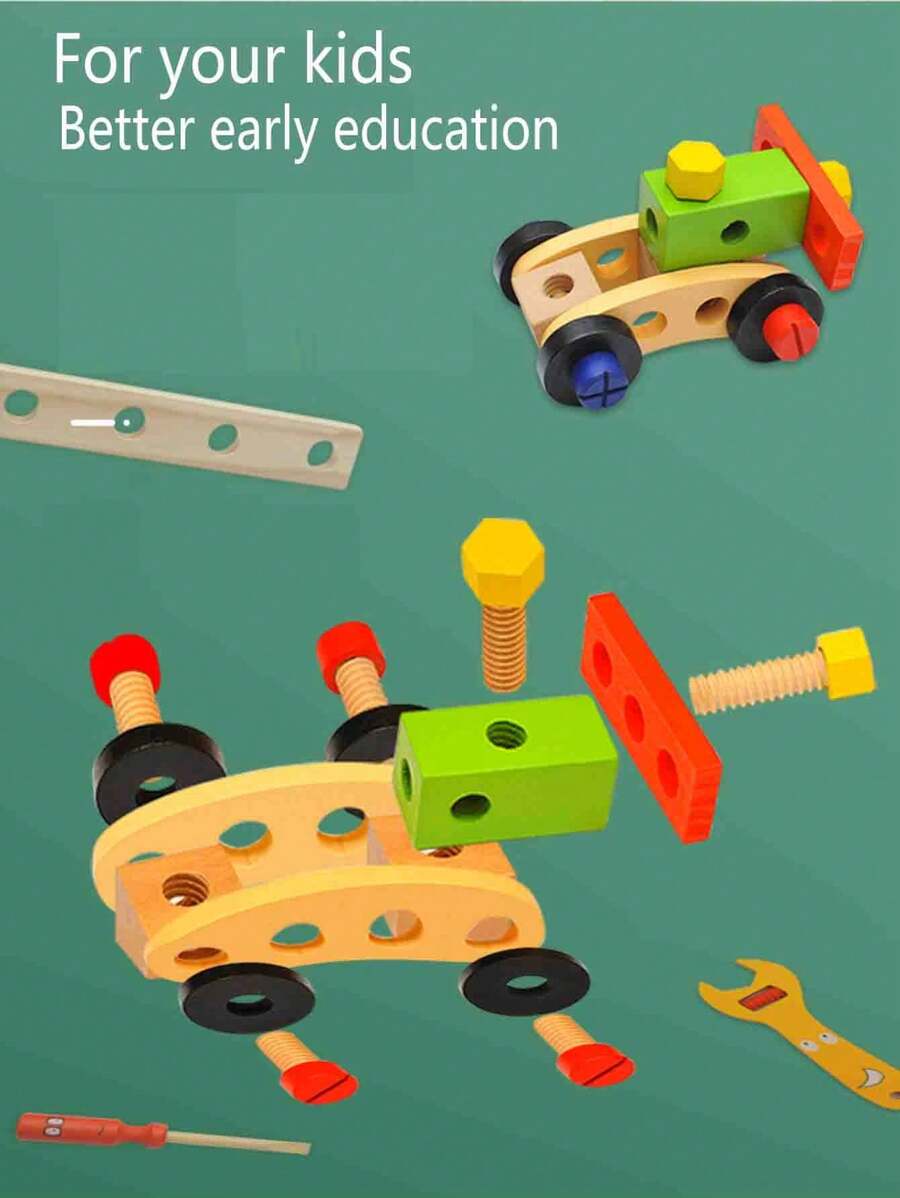 Kids Tool Set, Wooden Nuts And Bolts Set Building Blocks Construction ...