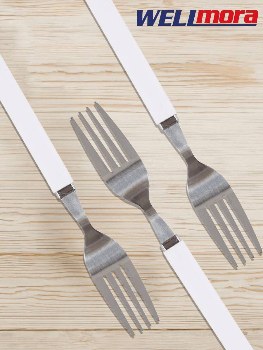 Set Of 3 Table Forks (20 Cm) Made Of Stainless Steel With White Plastic ...