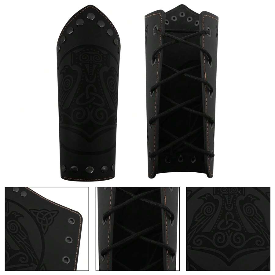2PCS Medieval Knights Viking Retro Pattern Rivet Wrist Guards Retro PU ...