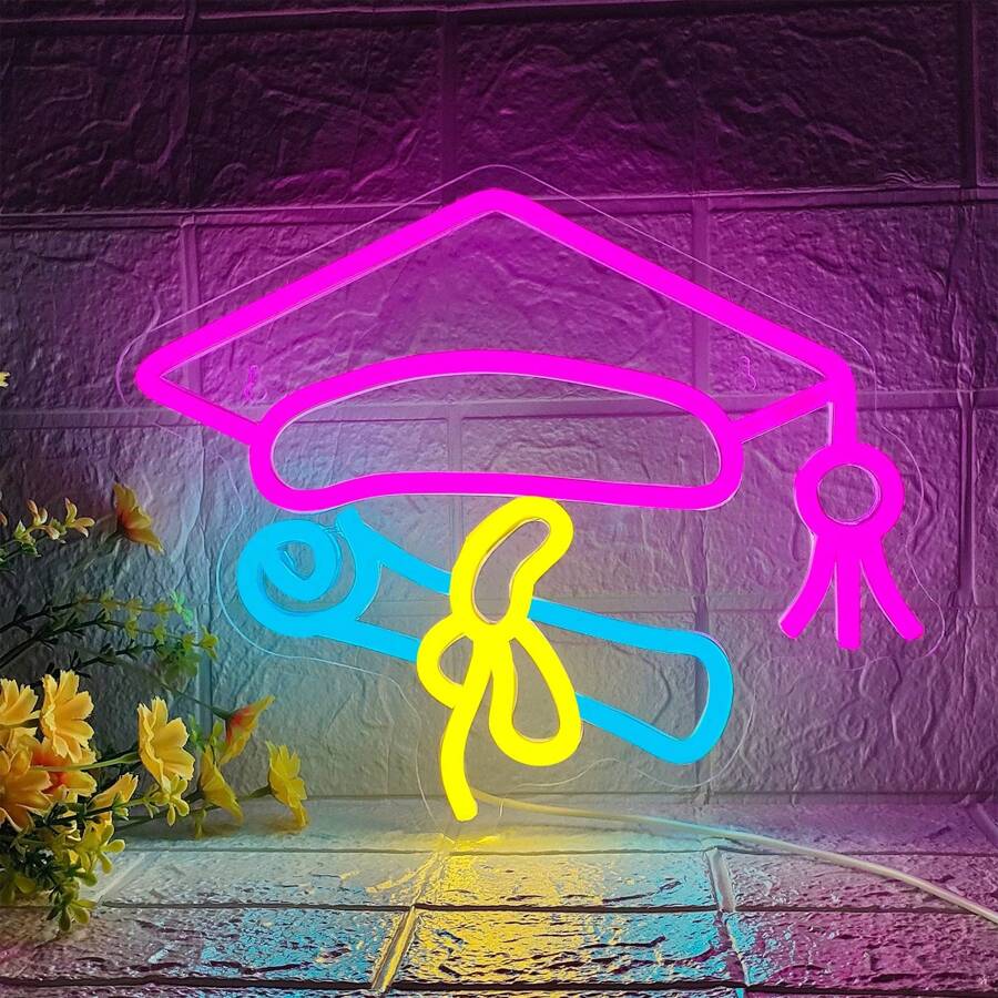 Graduation Cap Neon Sign, Colorful Congrats Grad Sign For Wall ...