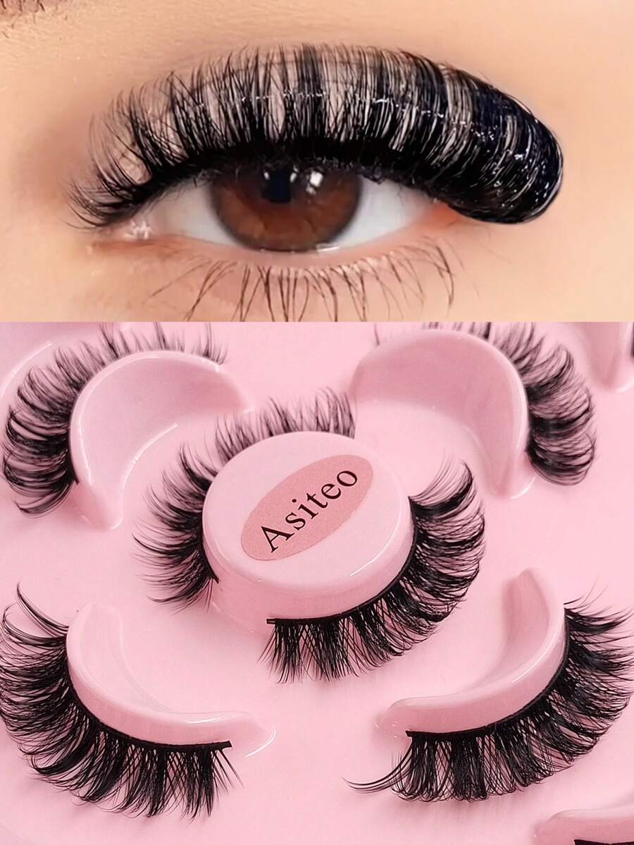 Asiteo 7 Pairs Russian Strip Lashes D Curl Lashes Reusable Fluffy False ...