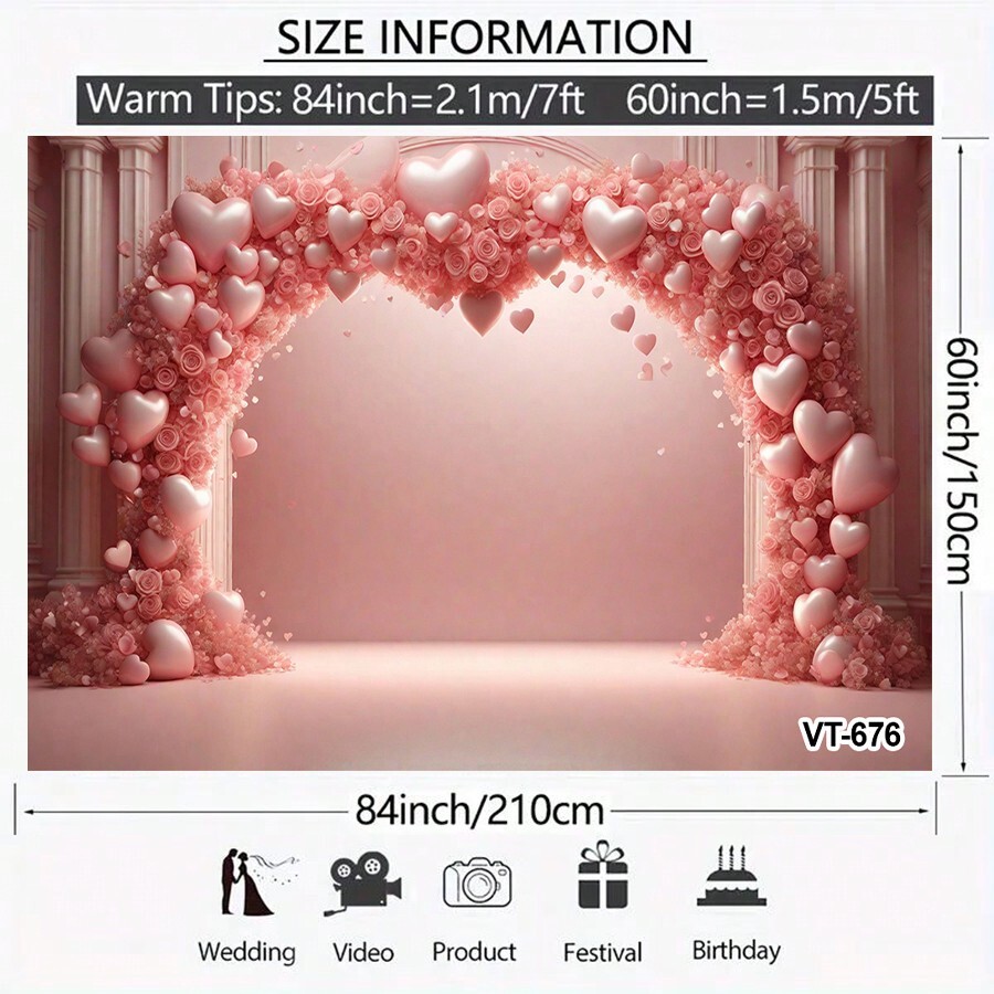 Pink Love Heart Balloons Floral Arched Shape Backdrops Wedding Decor ...
