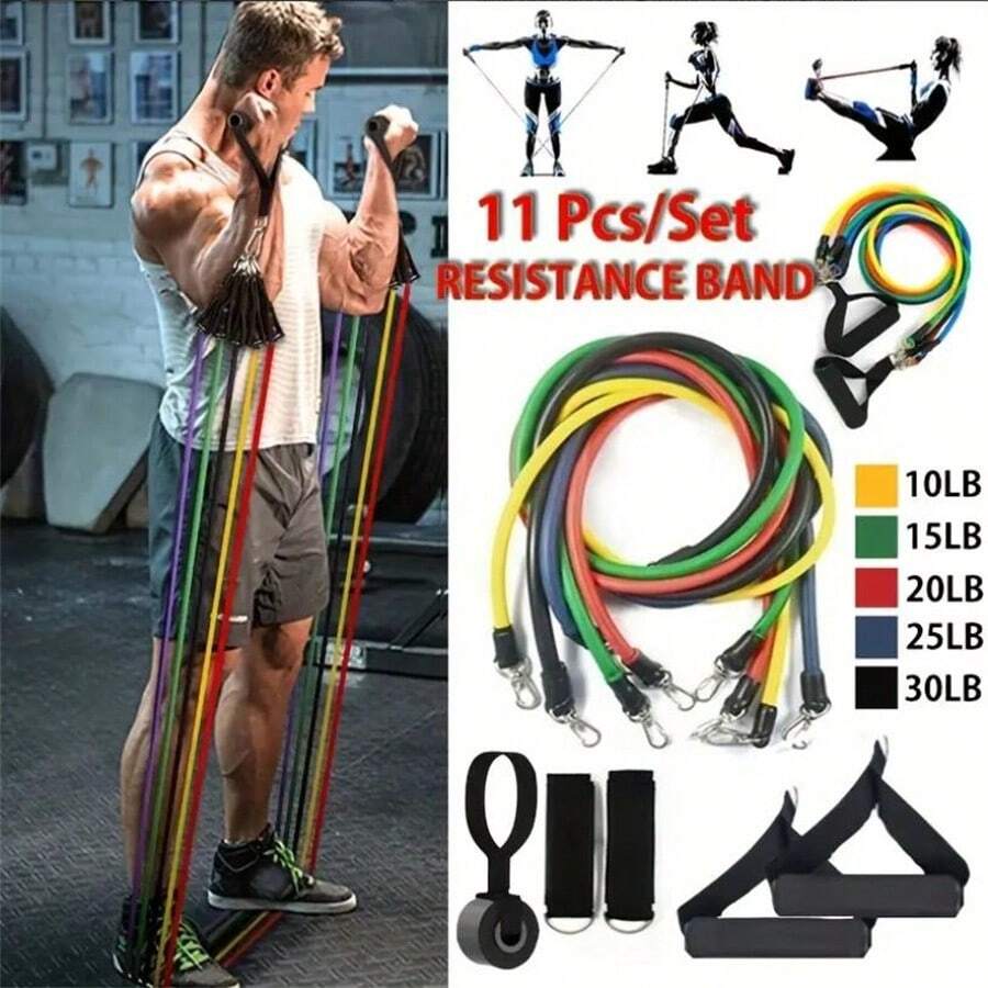 11 In 1 Multifunction Fitness Tension Rope 5-Tube Elastic Yoga Pedal ...