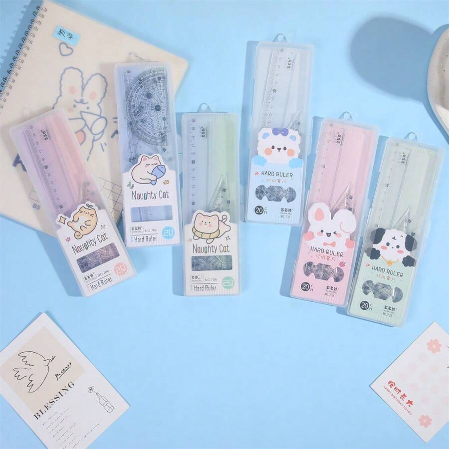 Single Pattern Cartoon Fresh Color Random Mix 20CM Box Packed Ruler Set ...
