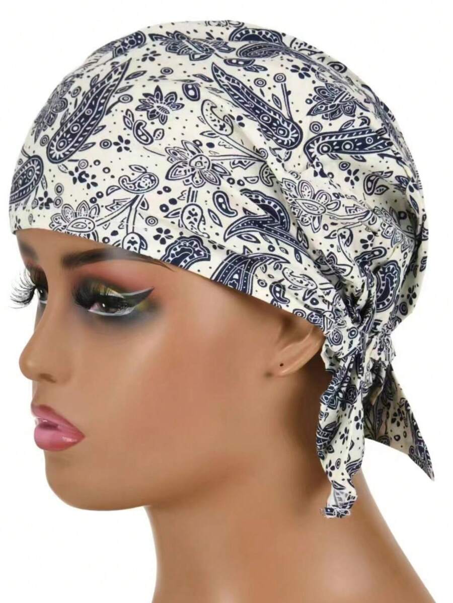 1pc Fashionable Printed Brimless Cap, Triangular Hat, Chemo Cap, Pirate ...