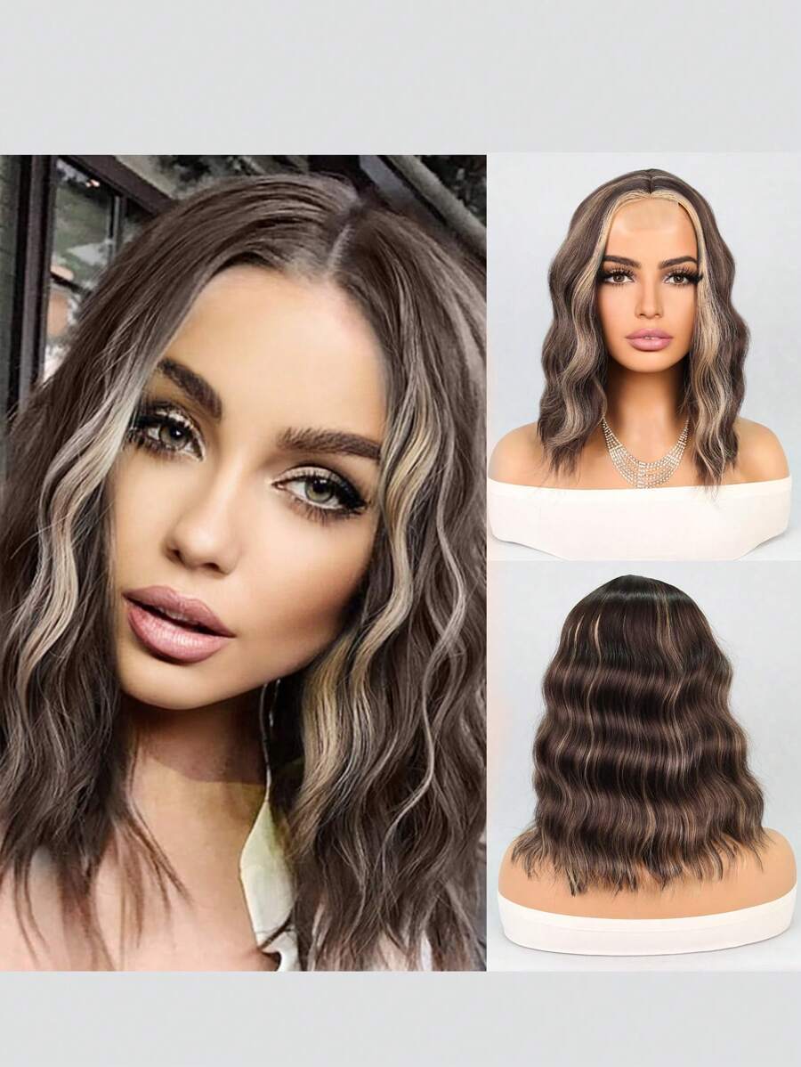 Perucas U-part Sintéticas Resistentes Ao Calor Cabelo Ondulado Curto 4* ...