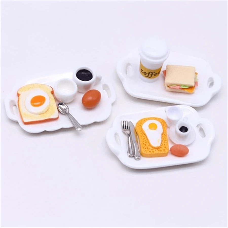 1 Set Miniature Breakfast Model, Including Burger, Egg, Coffee, Plate ...