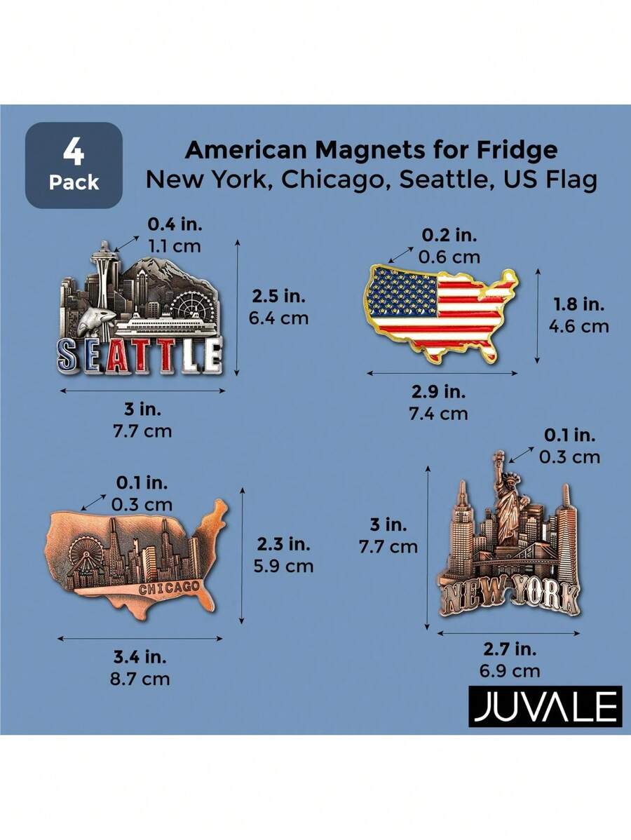 Juvale American Magnets For Fridge - Pack Of 4 - New York, Chicago ...