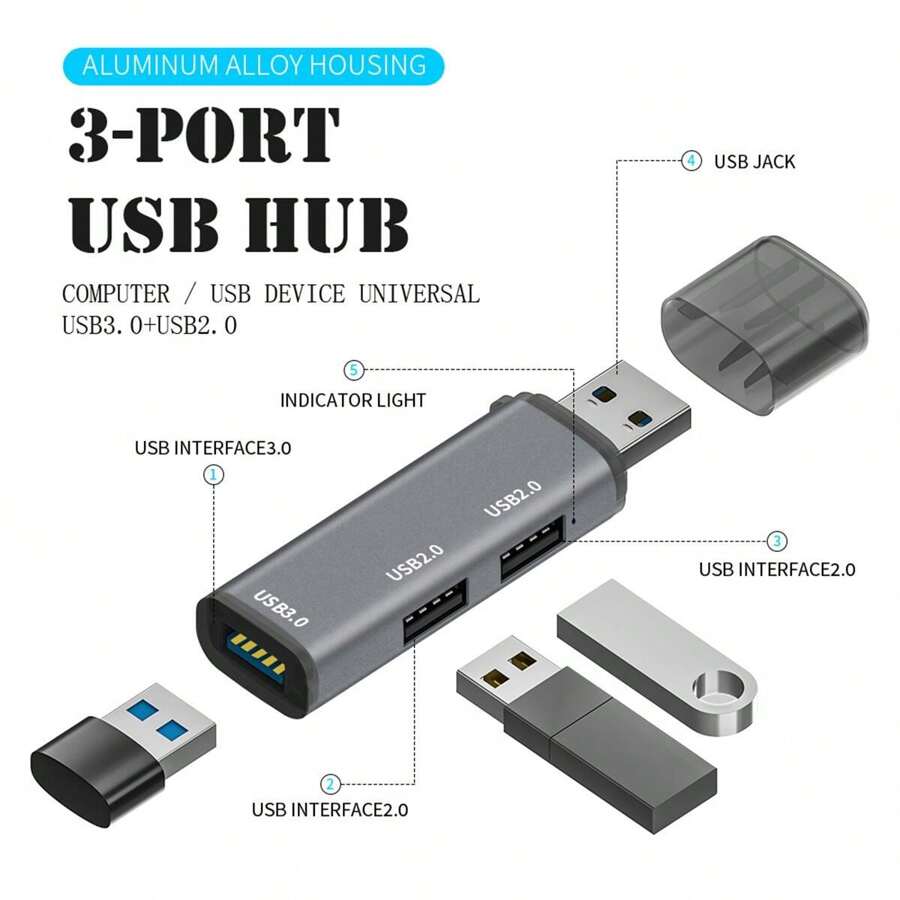 ADS-302A Portable Mini USB 3.0 Splitter Laptop USB Expander High Speed Transfer Data 3-Port USB ...