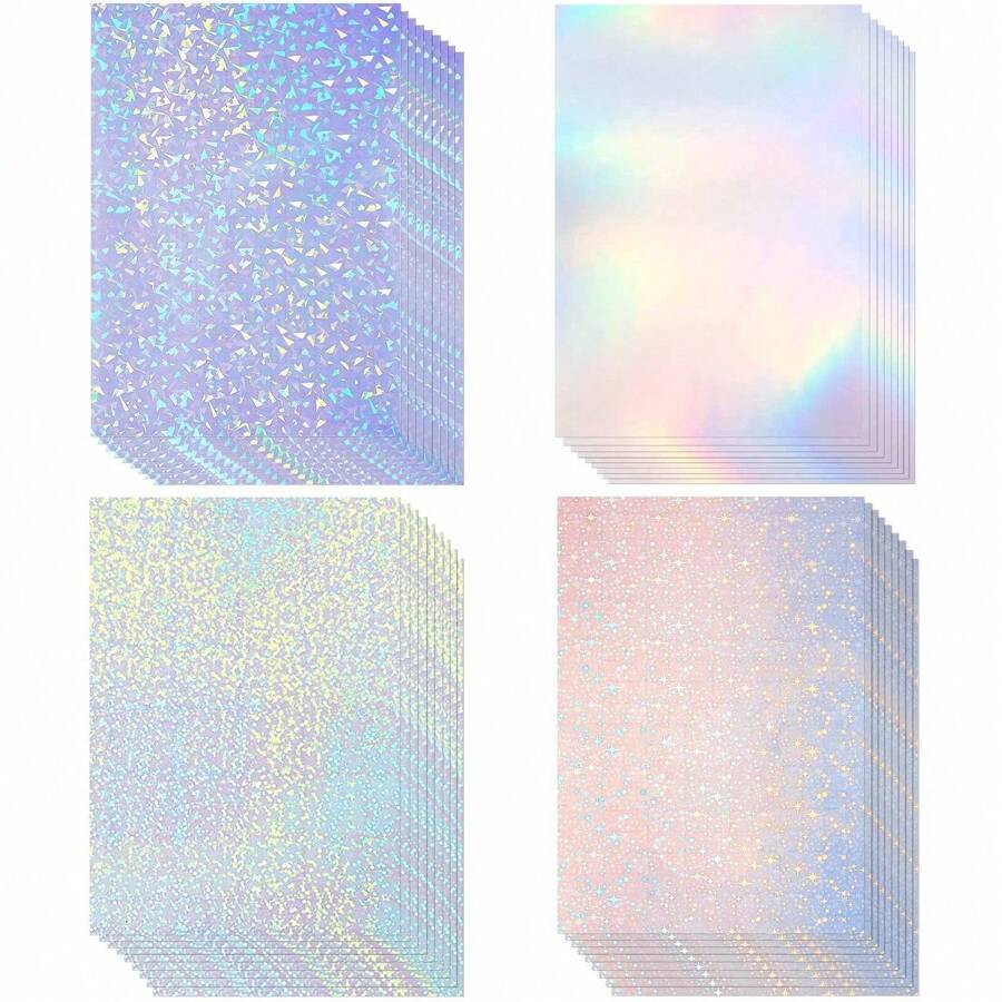 24 Sheets Holographic Sticker Paper Clear A4 Vinyl Sticker Paper Self ...