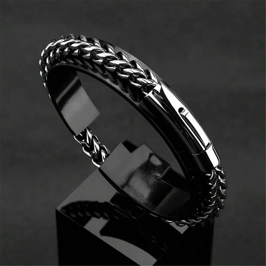 VKHK 1Pc Punk 18k Gold Plated Stainless Steel Chain Bracelet For Men ...