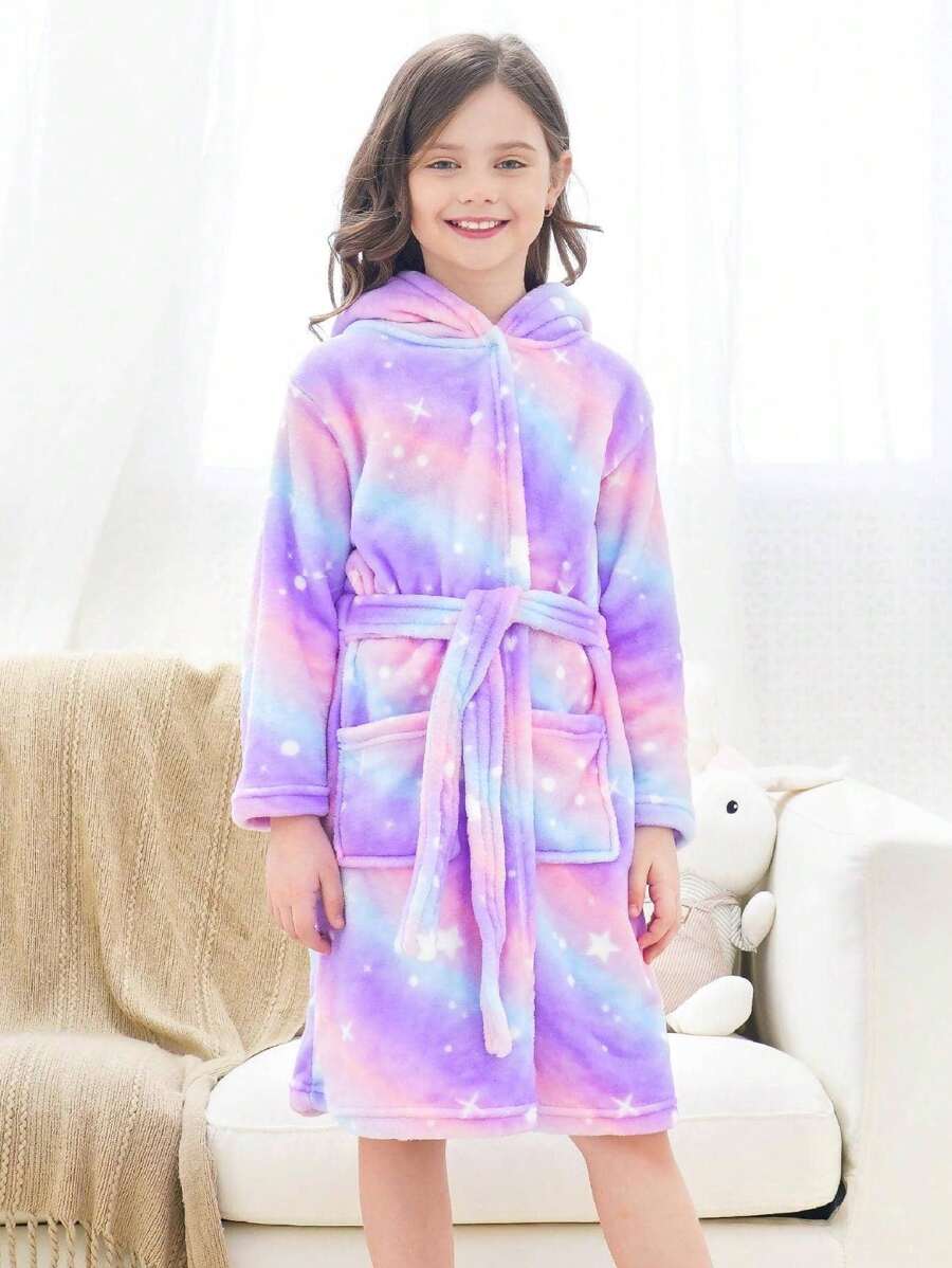 Tween Girl Gradient Starry Sky Hooded Sleepwear Bathrobe for Sale ...