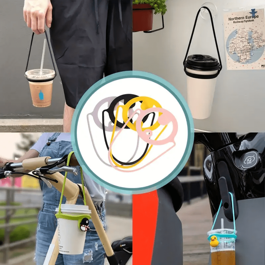 Silicone Coffee Cup Carry Straps - Hands-Free Sling For Reusable ...