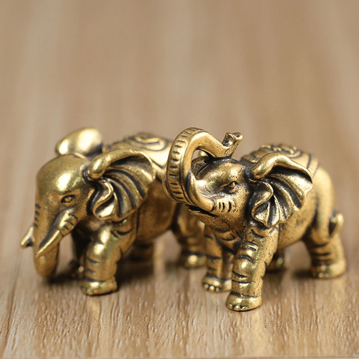 1pc Solid Copper Elephant Figurine With Handle & Embossed Fortune ...