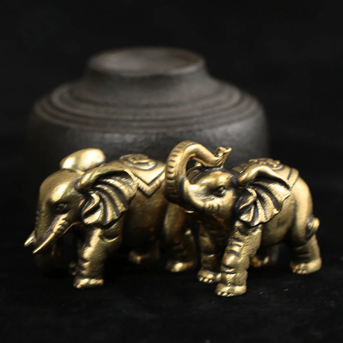 1pc Solid Copper Elephant Figurine With Handle & Embossed Fortune ...