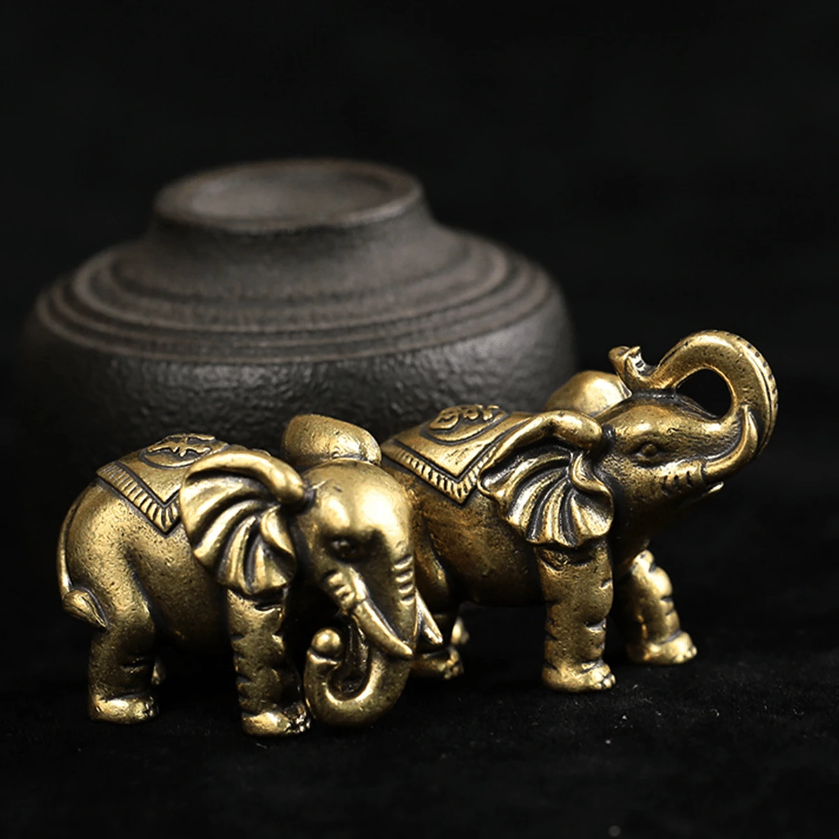 1pc Solid Copper Elephant Figurine With Handle & Embossed Fortune ...