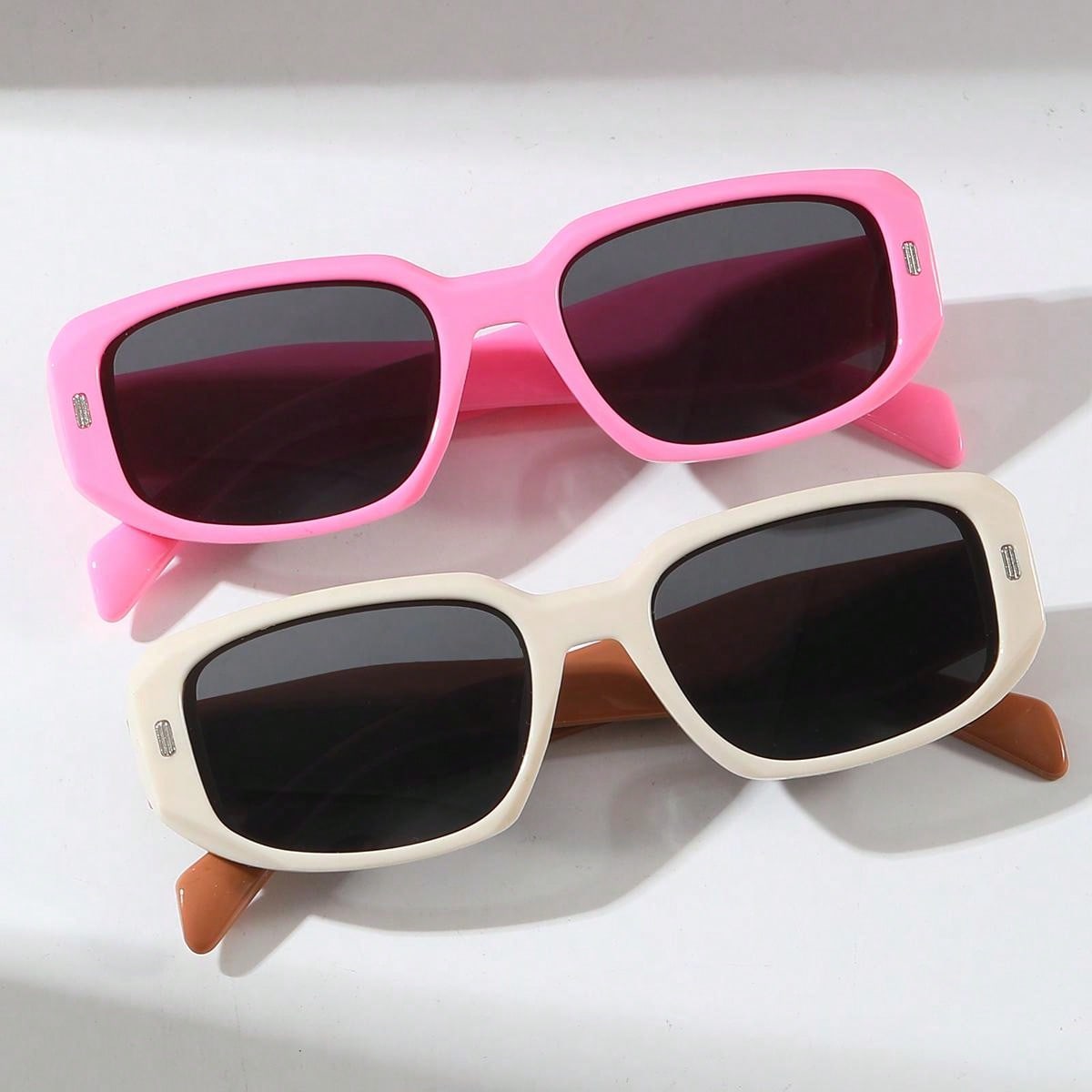 2pcs Kids' Square Metal Studs Pc Sunglasses, Outdoor Street Style ...