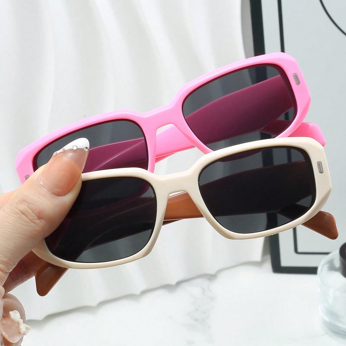 2pcs Kids' Square Metal Studs Pc Sunglasses, Outdoor Street Style ...