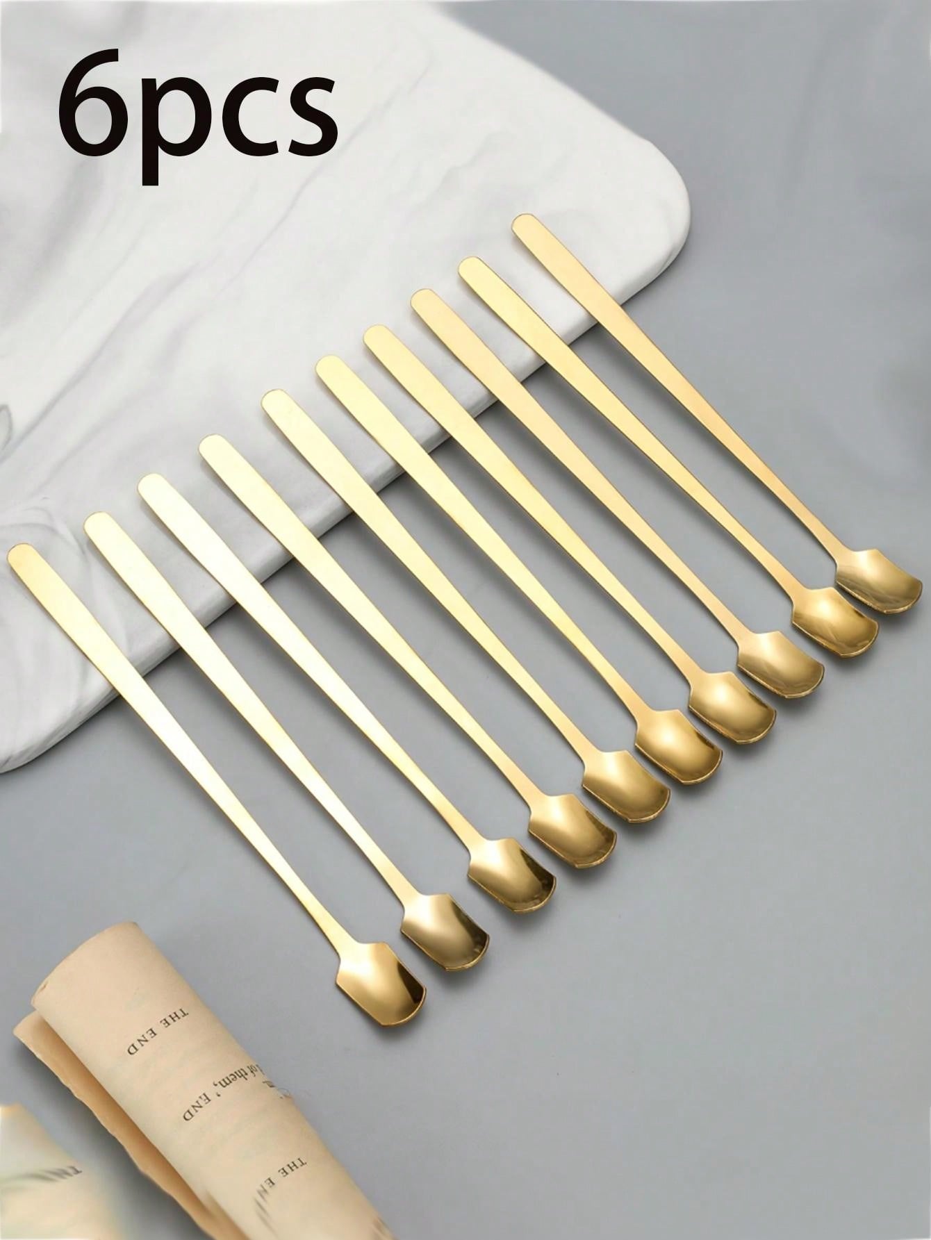 6PCS Coffee Mixing Spoon, Ice Cream Spoon, Dessert Spoon, Stainless ...