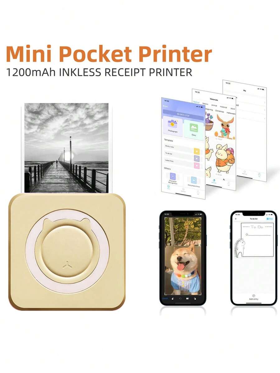 Mini Thermal Printer, Portable Inkless Photo Printer, Compatible With ...