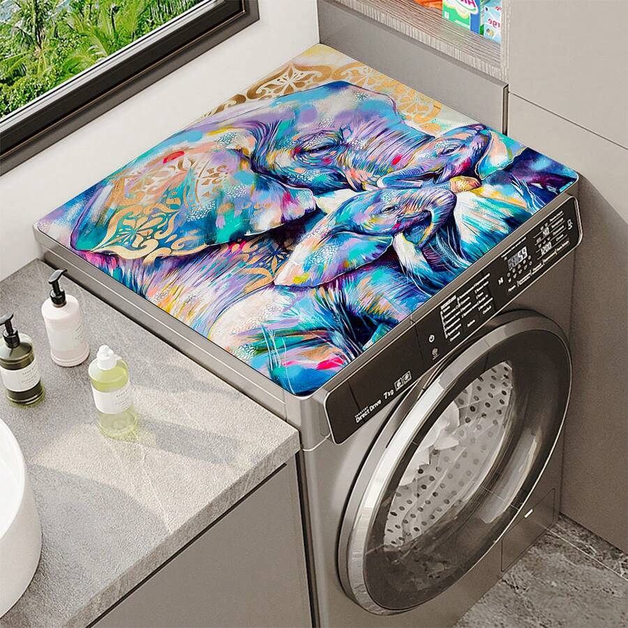 1pc Elephant Print Washing Machine Dust Cover Pad, Tabletop Water ...