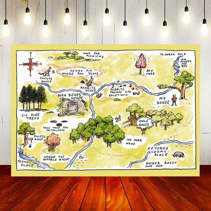 Map Birthday Backdrop, Happy Birthday Party Festival Background Cloth ...