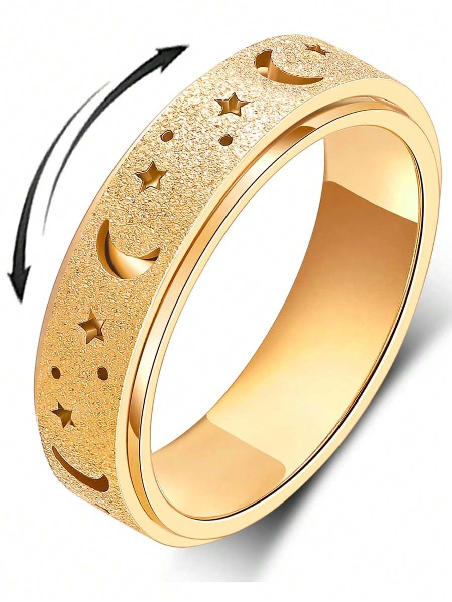1pc Star & Moon Detail Spin Anxiety Ring Fidget Ring For Boys Girls ...