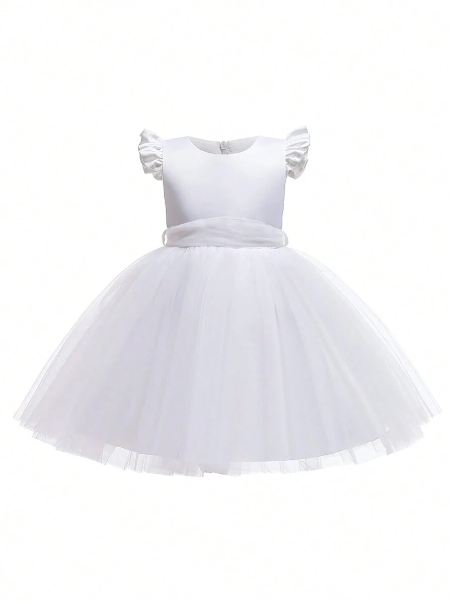Young Girl Simple And Elegant Satin Dress With Mesh Splicing Suitable ...