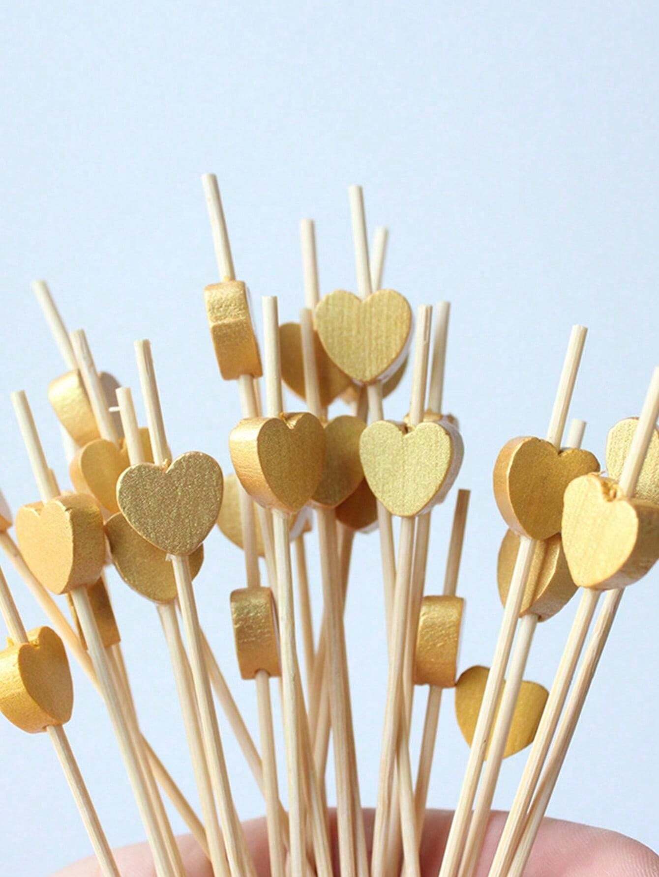 100PCS Heart Fancy Toothpicks For Appetizers, Disposable Bamboo Fruit ...