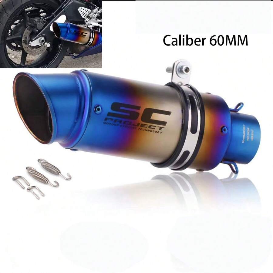 1pc Blue Stainless Steel Sc Slant Exhaust Pipe, Two Options Of 51mm And ...