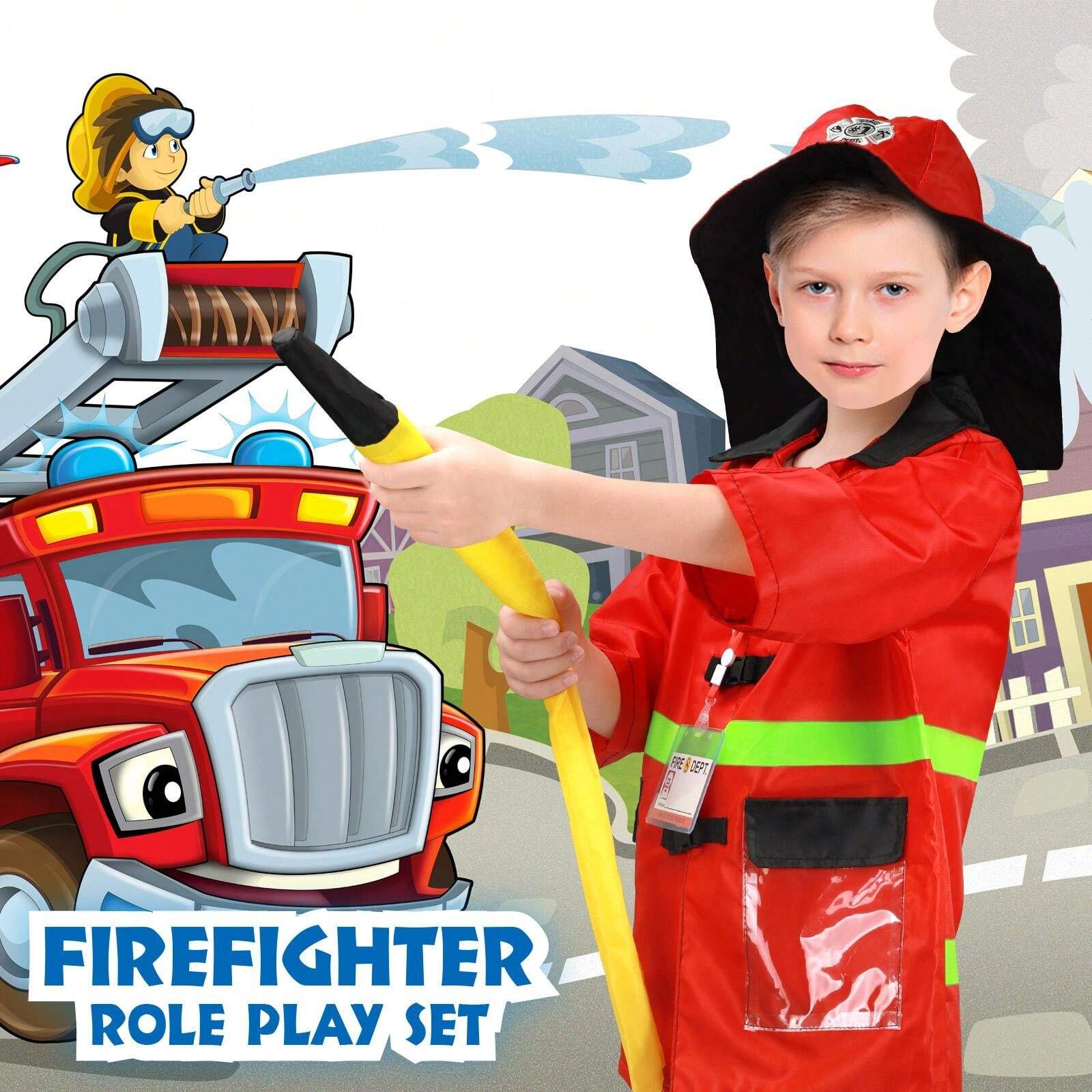 Fire Chief Role Play Dress-Up Set, Pretend Fire Fighter Outfit With ...