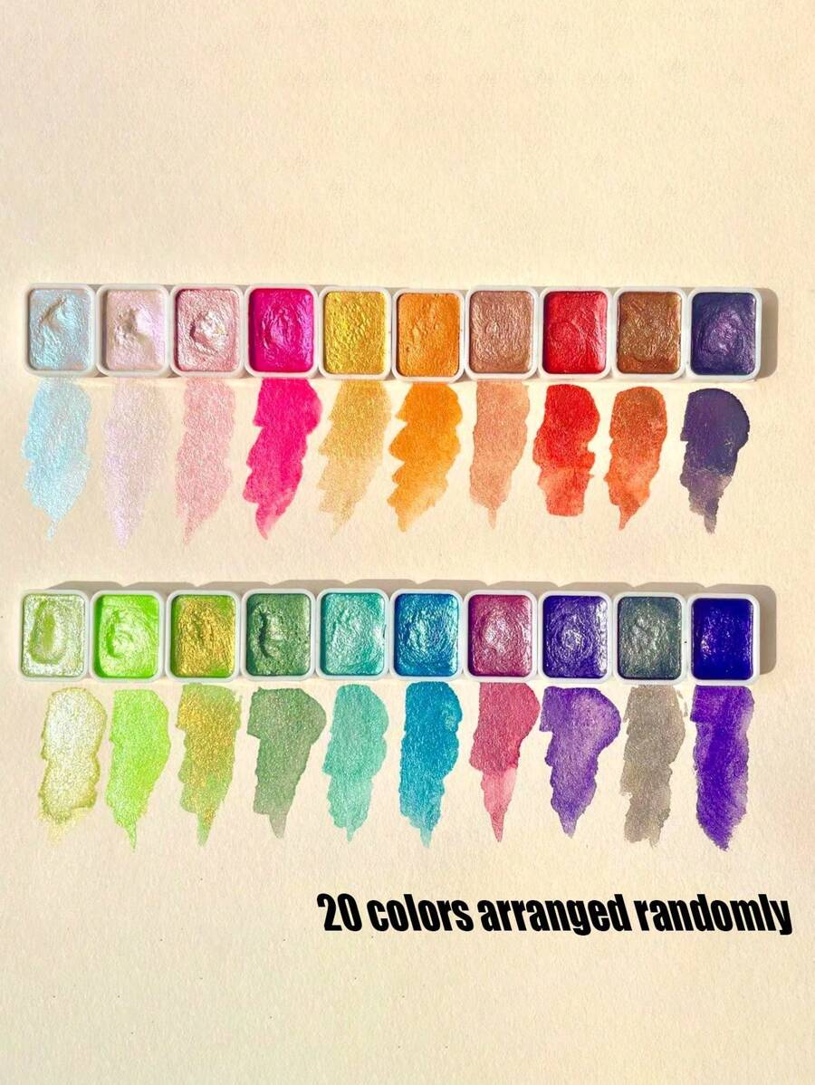 20 Color Watercolor Paint Set, Metallic Watercolor Paint Set, Glitter ...